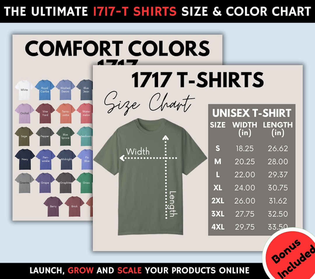 Editable 1717 Size Chart Comfort Colors| 1717 Size Chart| T-shirt Size ...