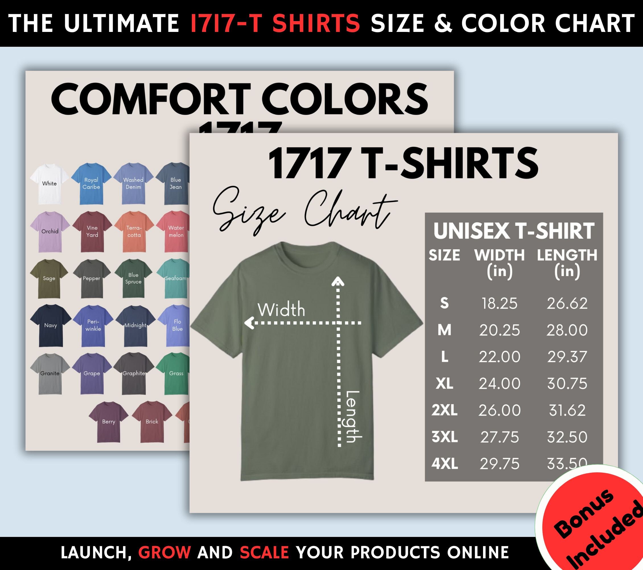 Editable 1717 Size Chart Comfort Colors| 1717 Size Chart| T-shirt Size ...