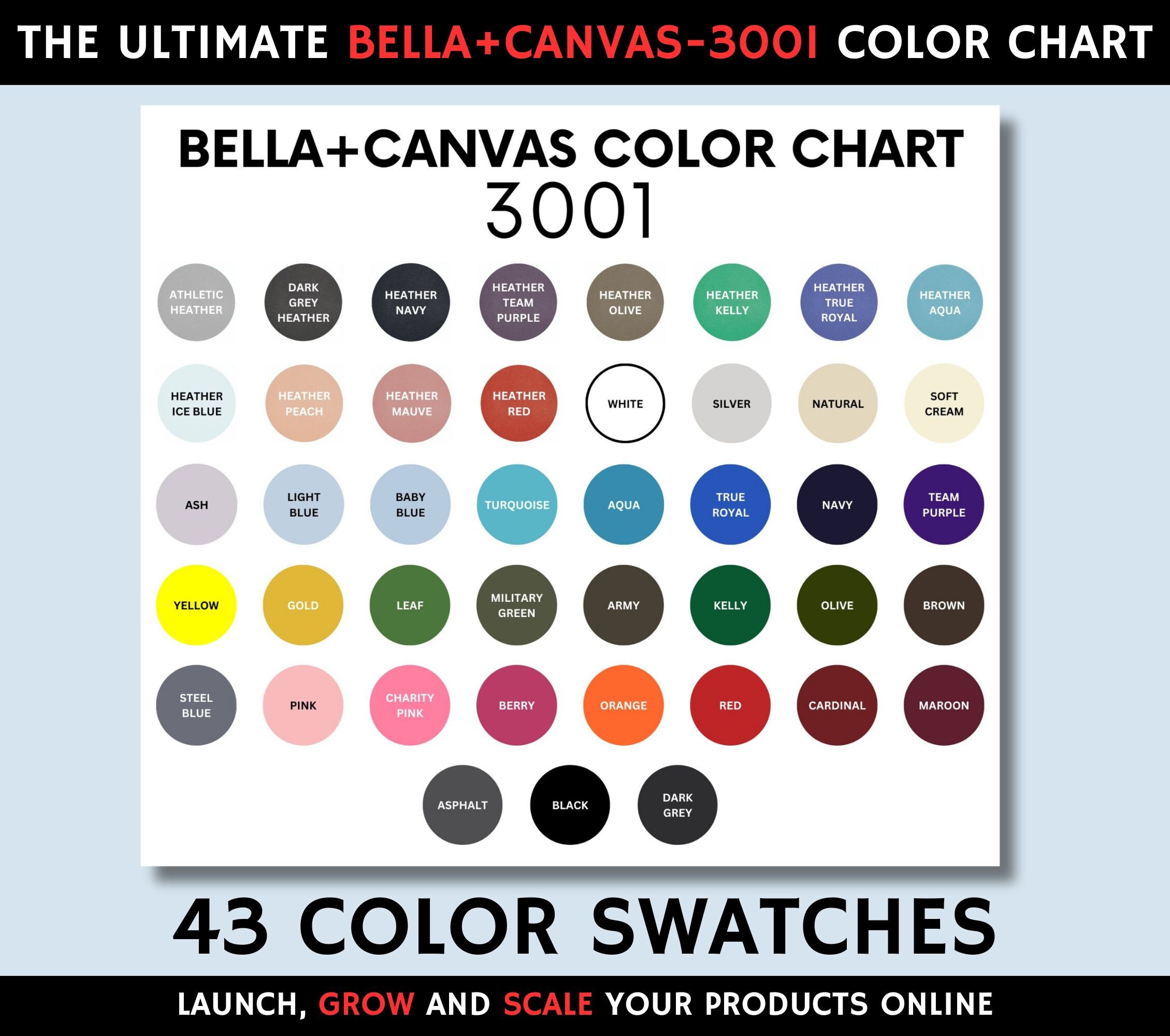 Editable Bella Canvas 3001 Color Chart Editable Bella Canvas Color ...