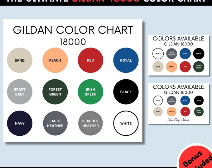 Gildan Color Chart, Handwritten Gildan 5000 Color Chart, Gildan 2000 ...