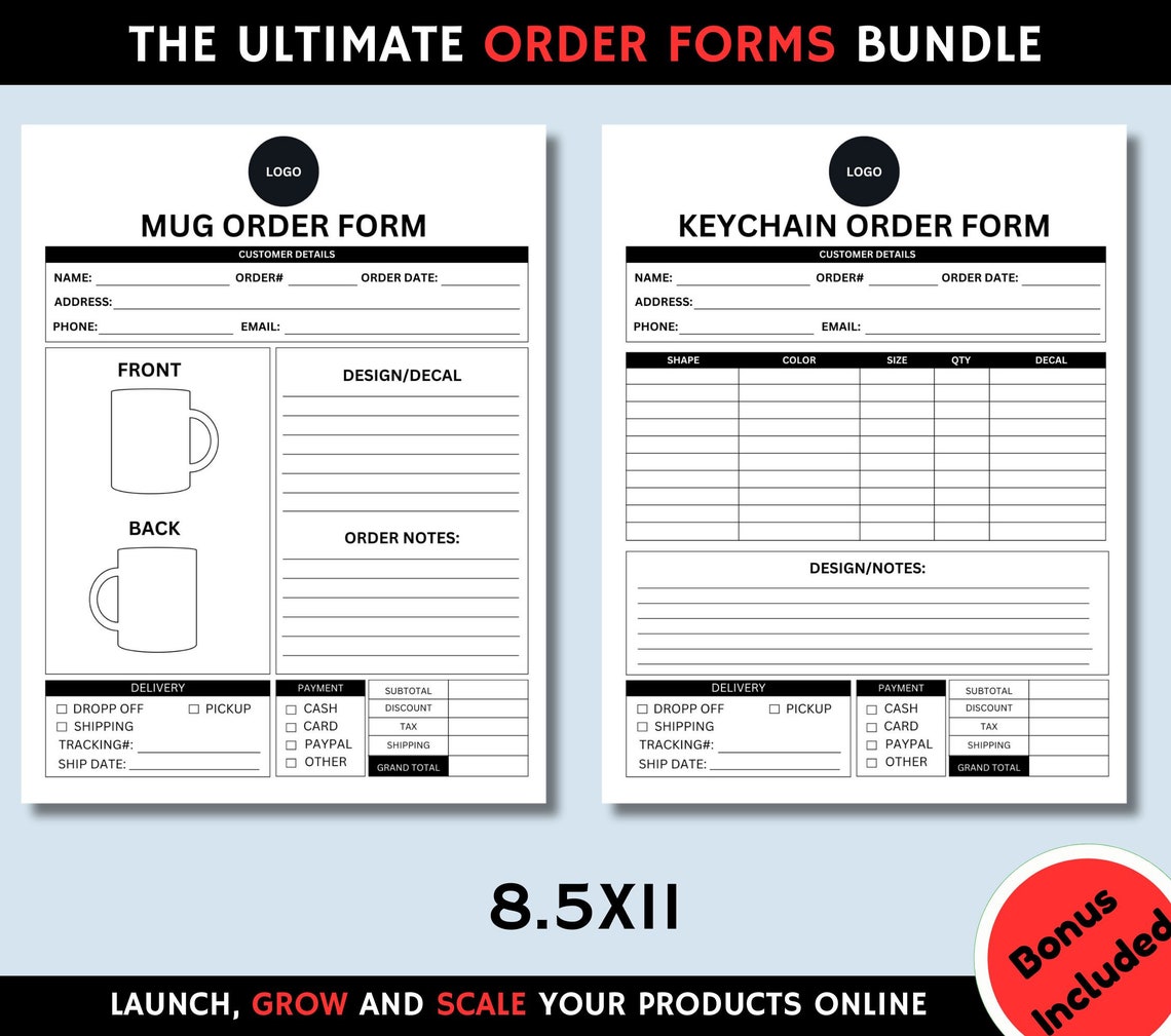 Editable Order Forms Bundle| Tshirt, Tumbler, Invoice Template ...