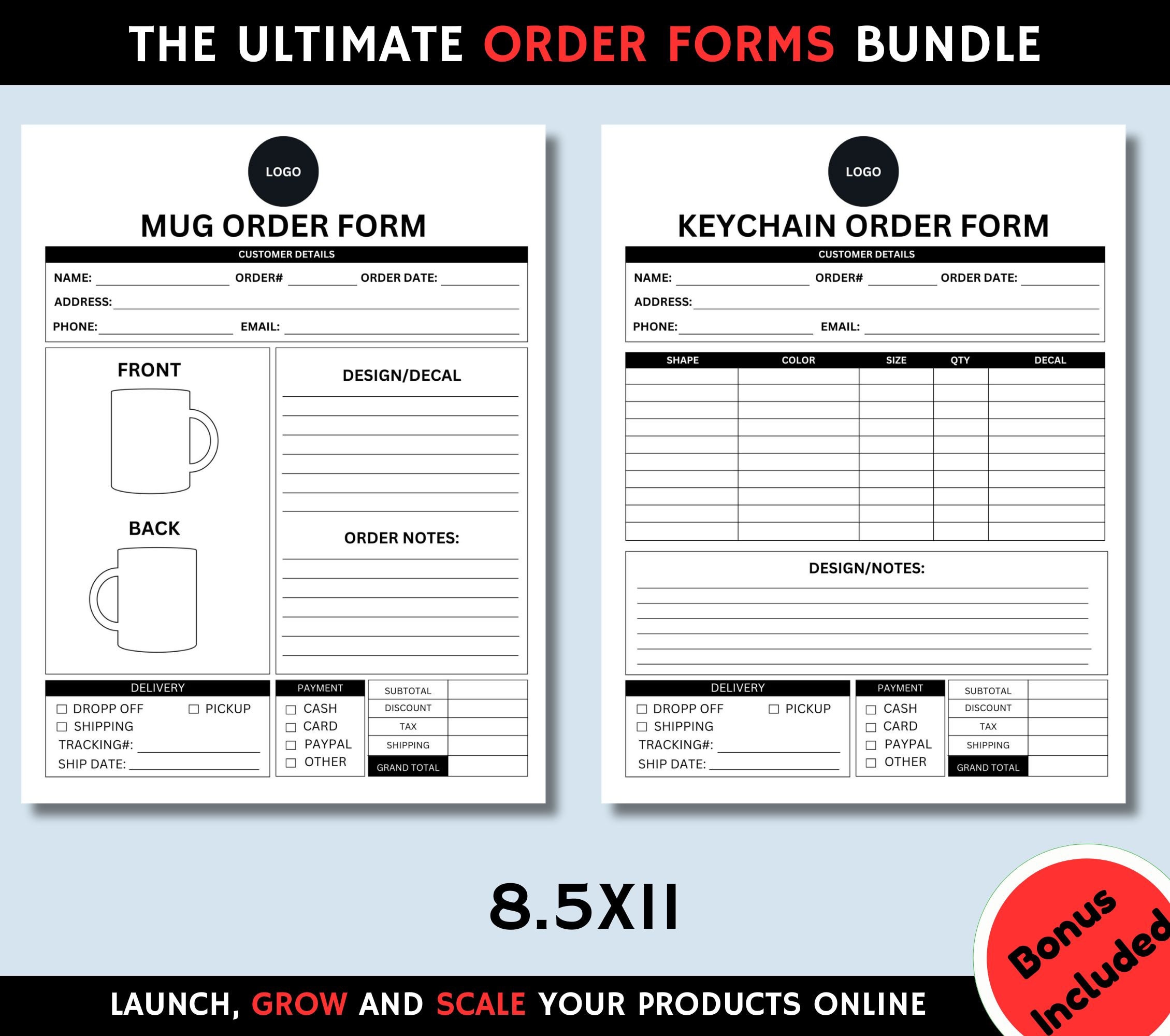 Editable Order Forms Bundle| Tshirt, Tumbler, Invoice Template ...