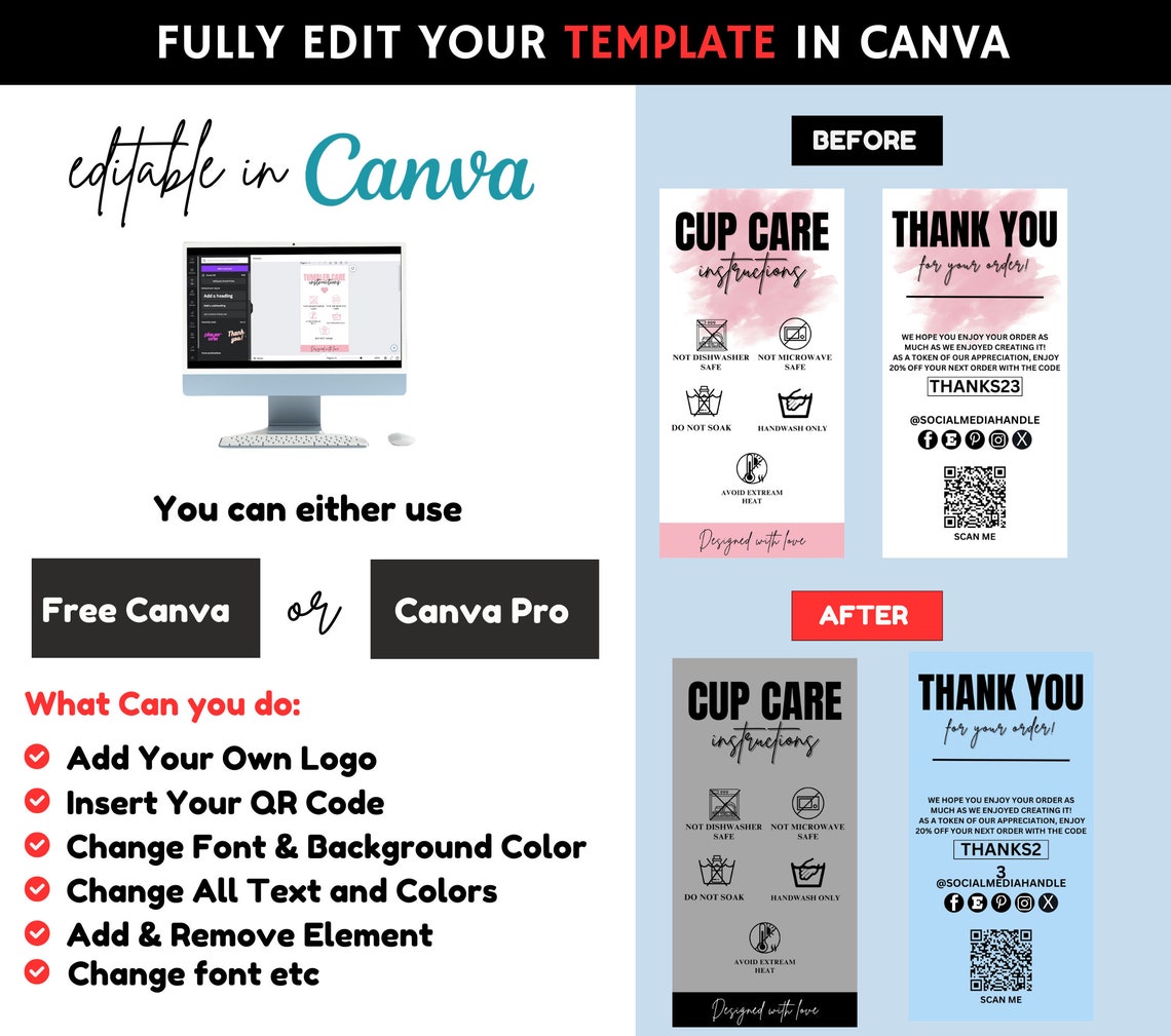 Mug Care Instructions Printable| Mug Care Card PDF| Small Business ...
