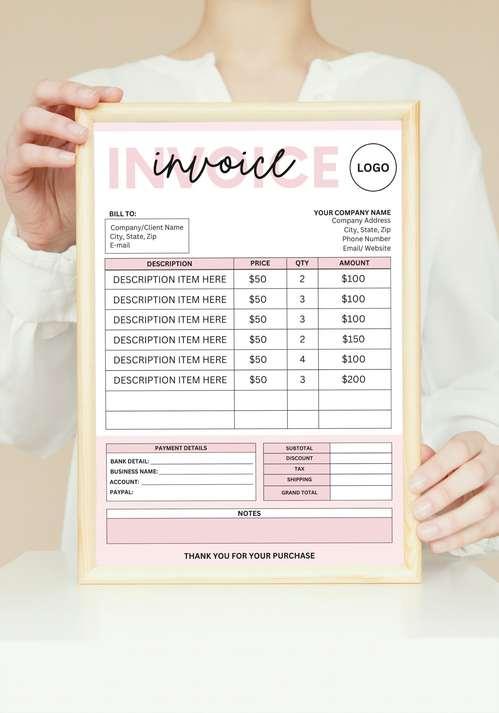 Invoice Editable Template| Printable Order Form Invoice| 5 Premade ...
