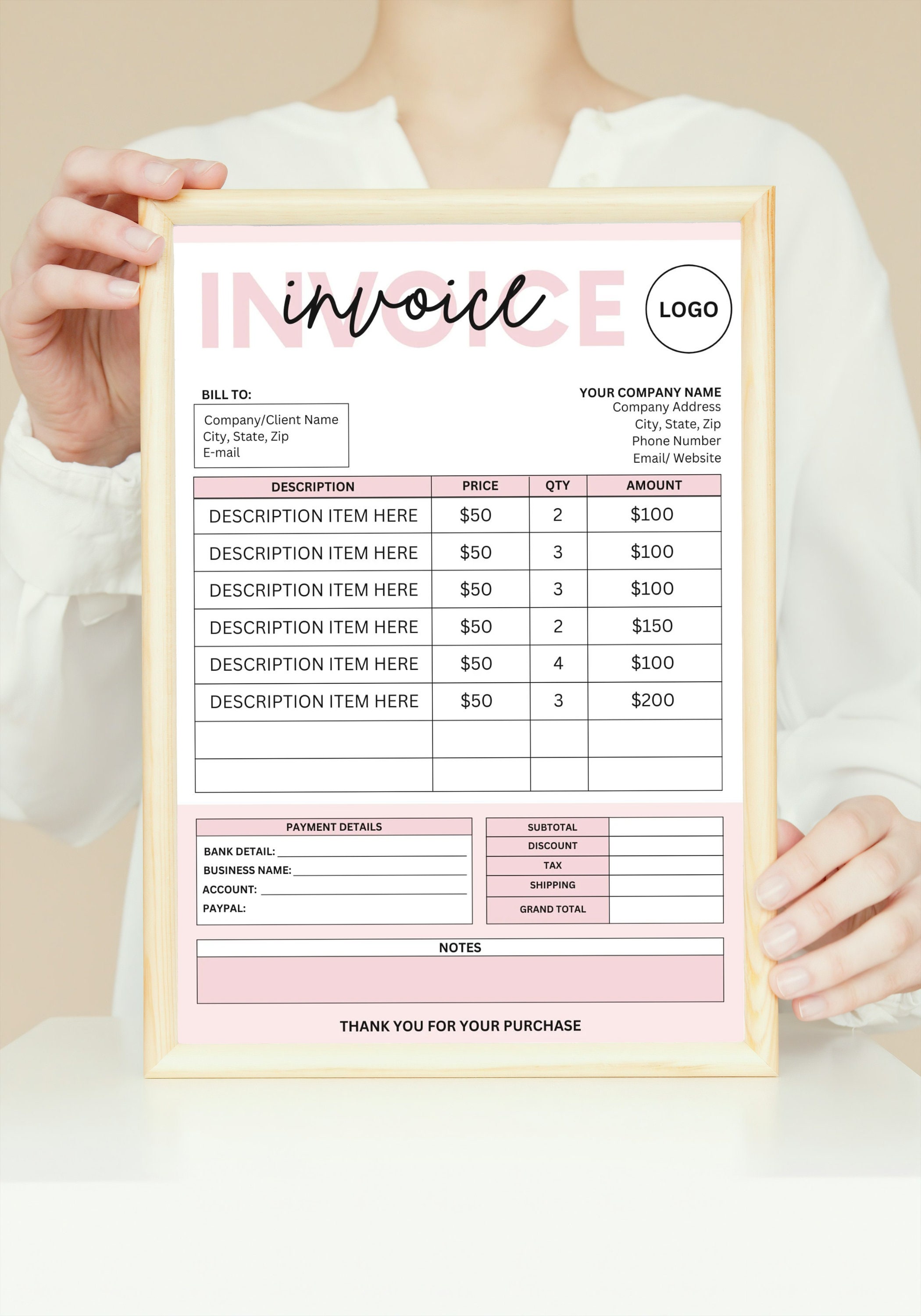 Invoice Editable Template| Printable Order Form Invoice| 5 Premade ...