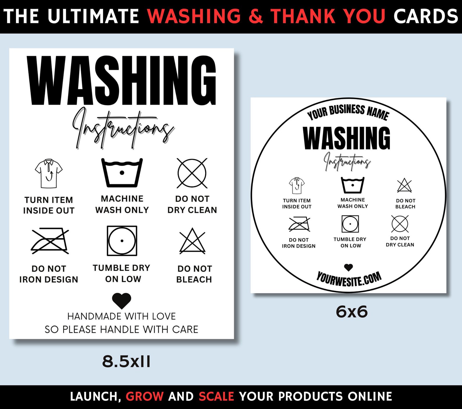 Editable Clothing Washing Instructions| Canva Shirt Care Card Template ...