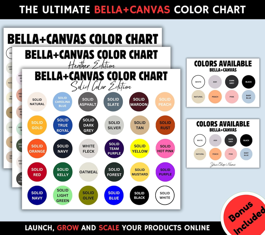 Editable Bella Canvas 3001 Color Chart| Editable Bella Canvas Color ...