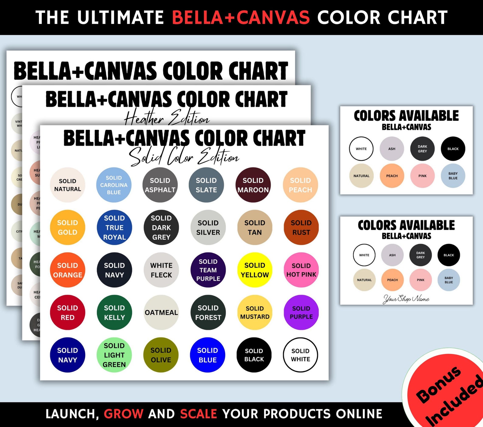 Editable Bella Canvas 3001 Color Chart| Editable Bella Canvas Color ...