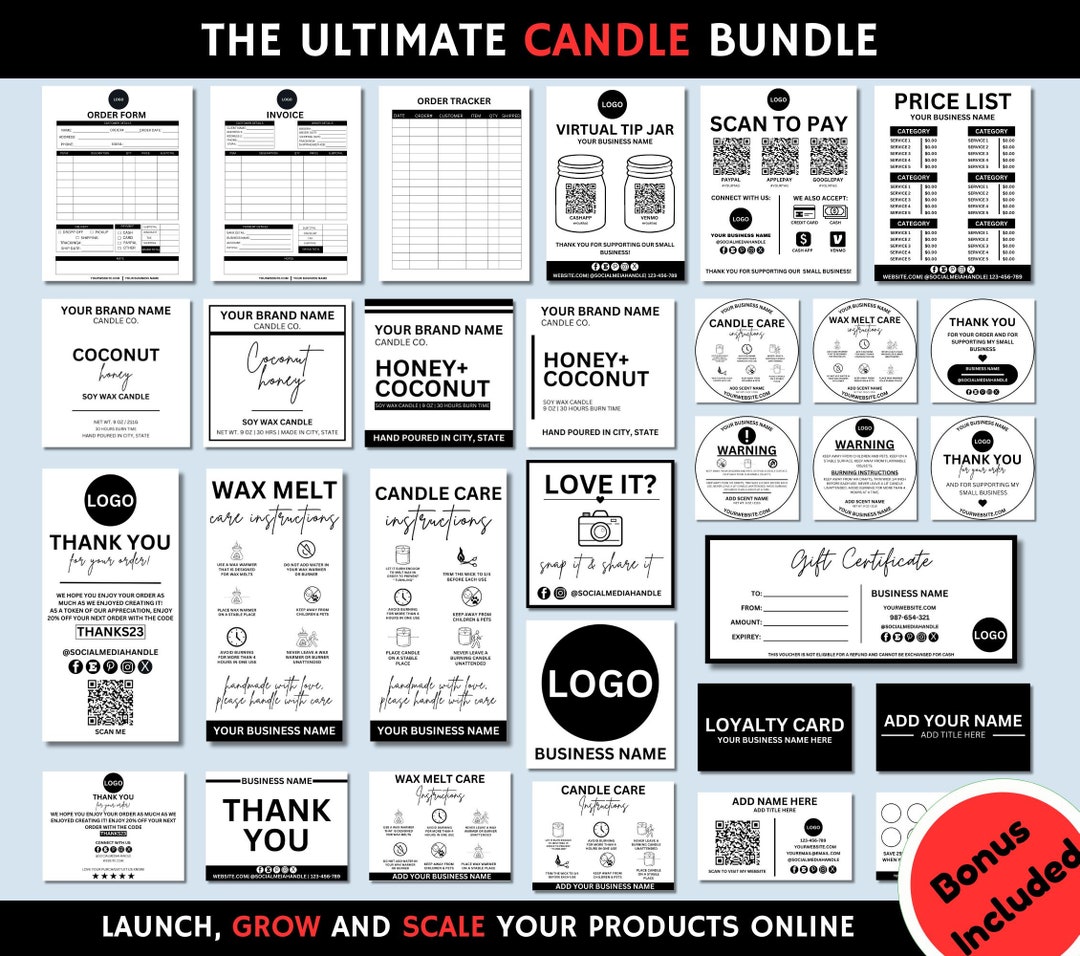 Editable Candle Business Bundle| Printable Care Instructions| Thank You ...