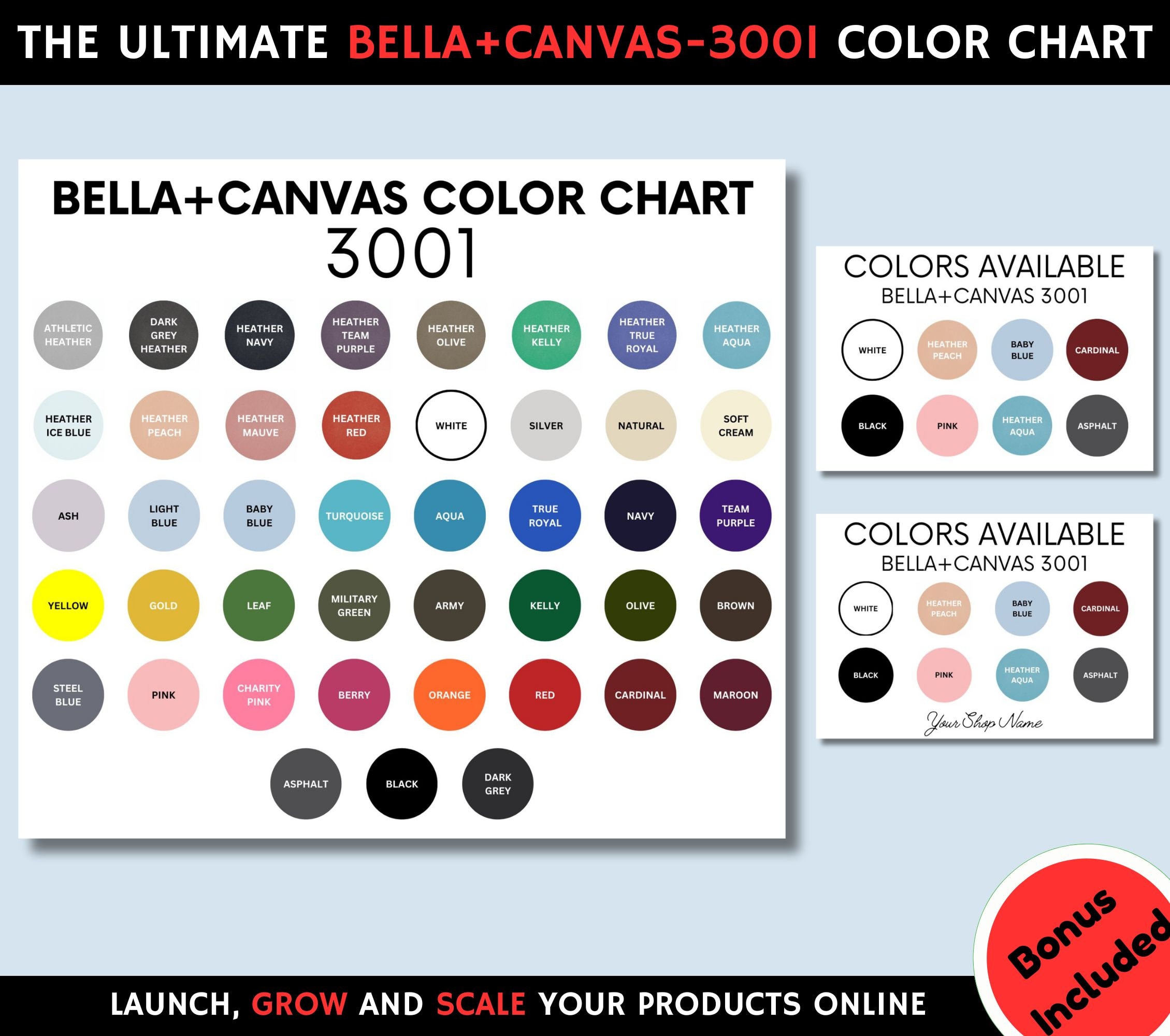 Editable Bella Canvas 3001 Color Chart Editable Bella Canvas Color ...