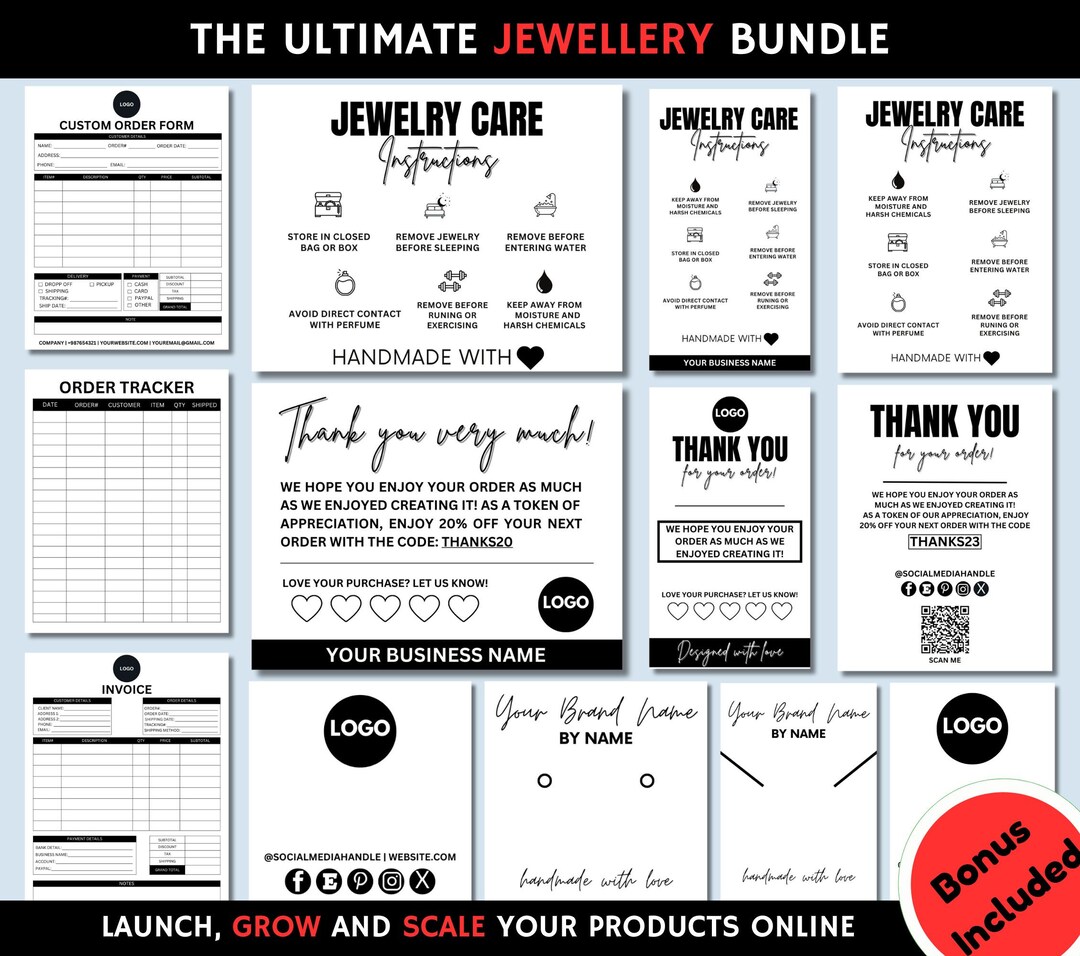 Editable Jewelry Business Bundle| Care Instructions| Printable Necklace ...