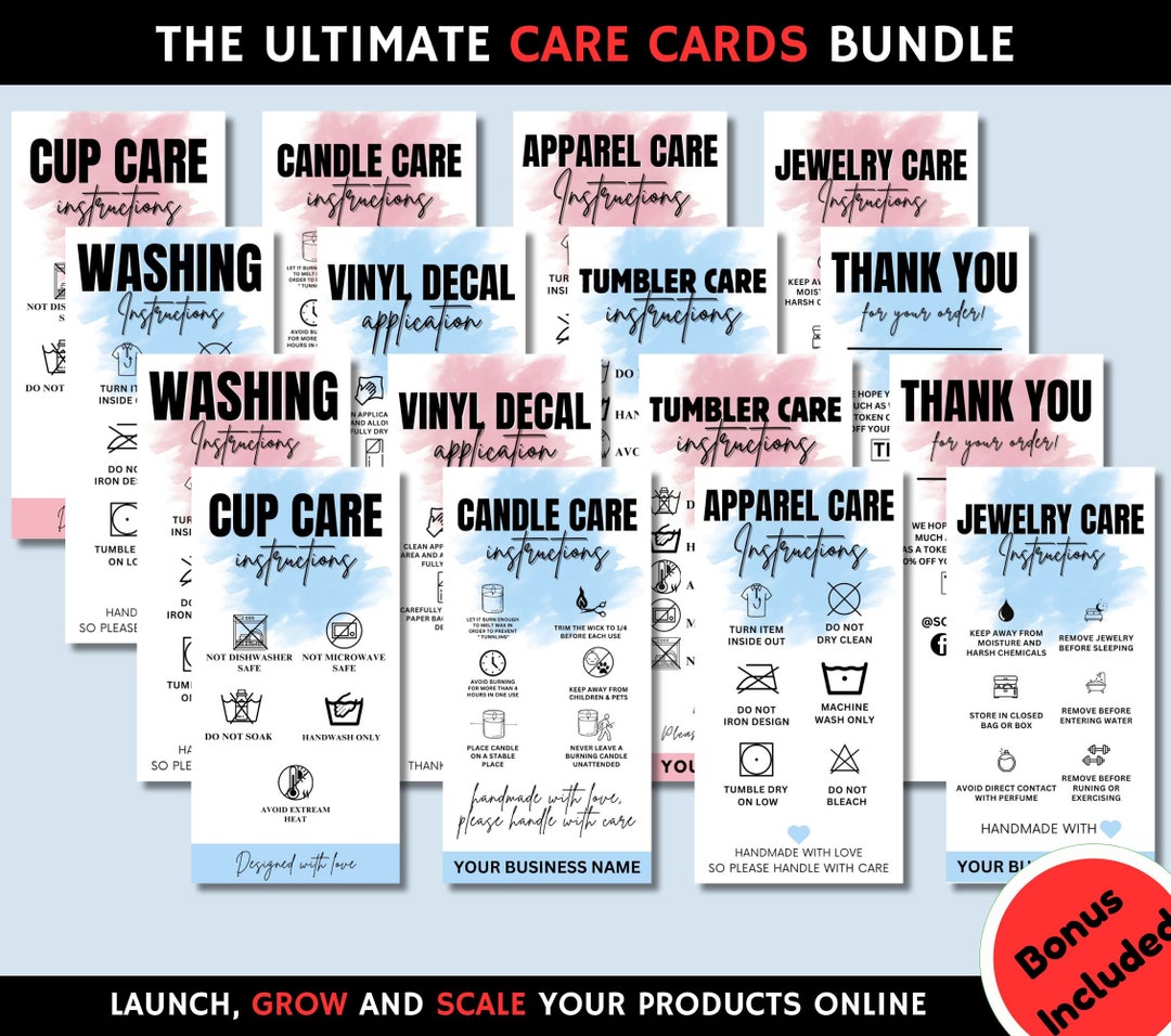Small Business Care Card Bundle| Printable Cup Care Card PDF| Vinyl ...