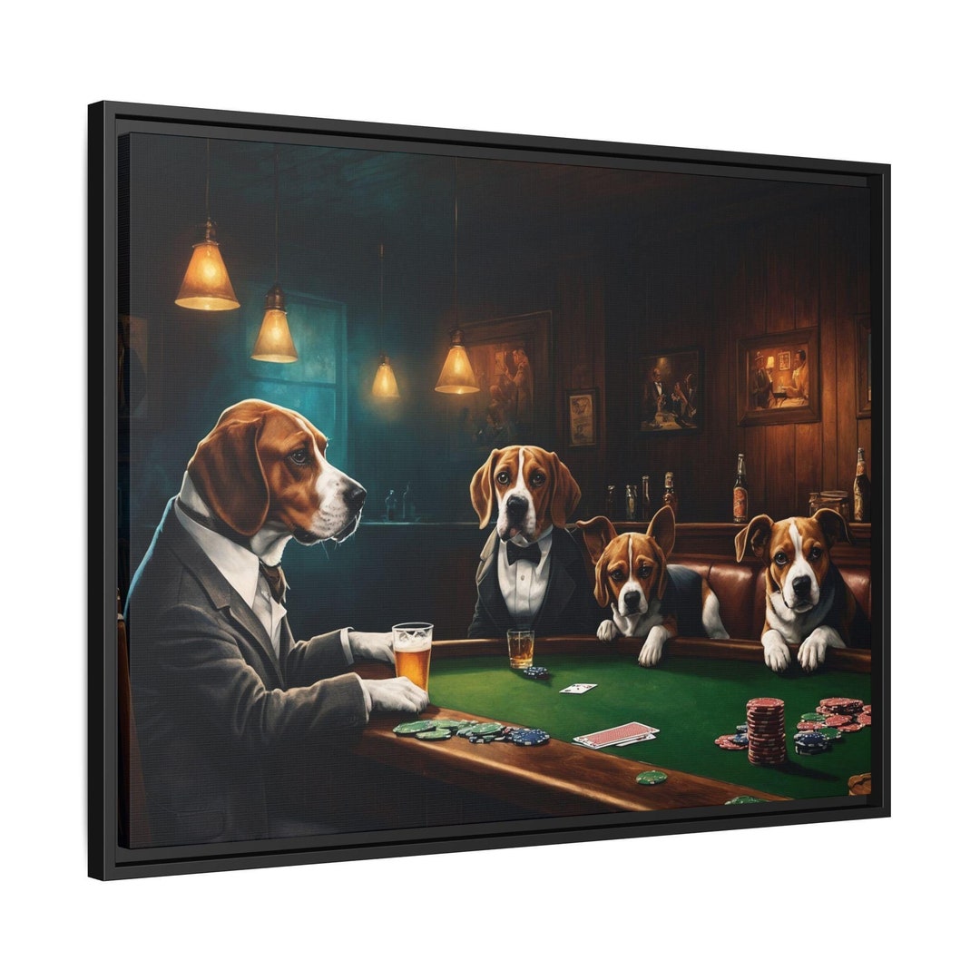Beagle Dog Art - Dogs Playing Cards - Whiskey Bar Pub Beer Poker Casino ...