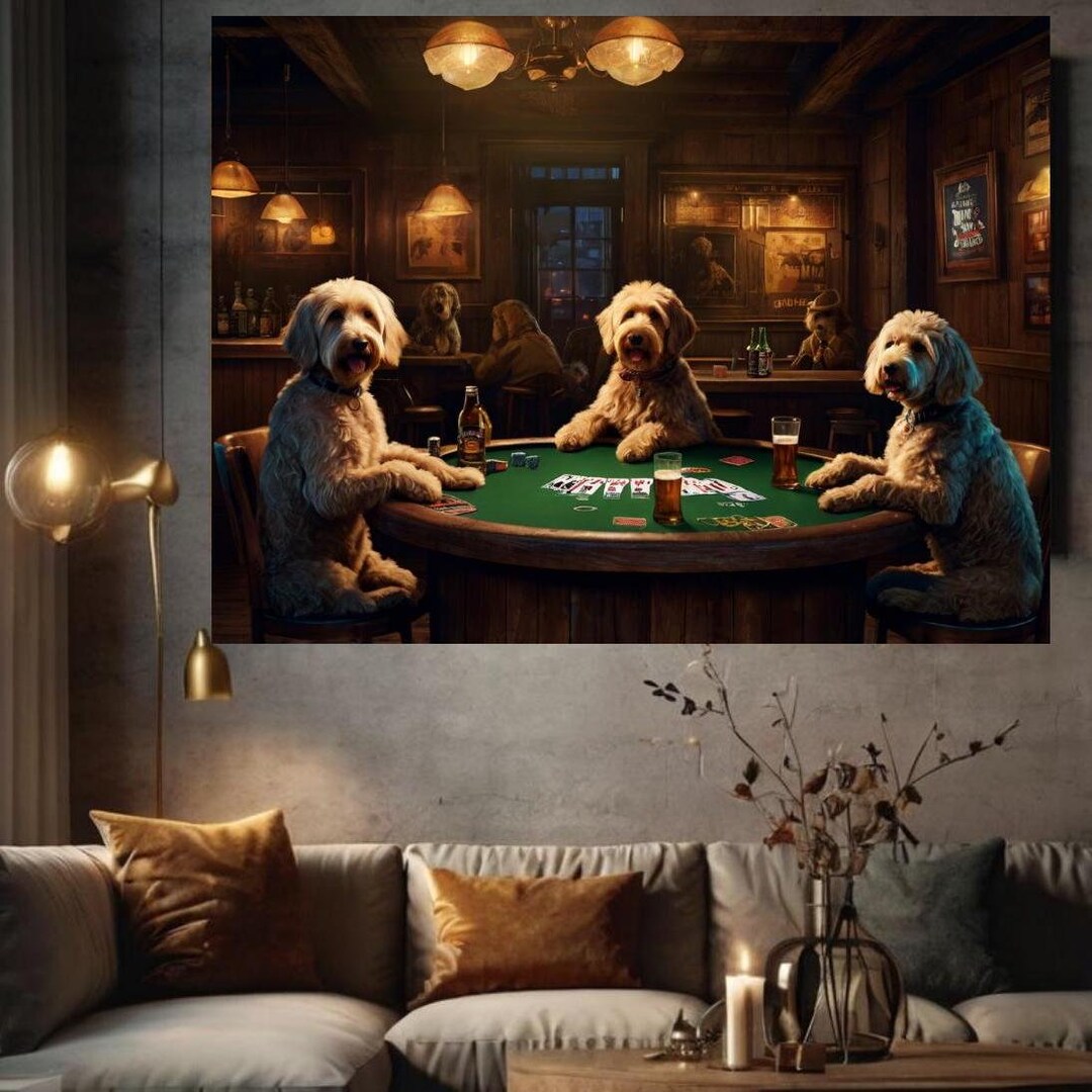 Dogs Playing Poker - Goldendoodle Art Painting - Dog Poker Print Poster ...