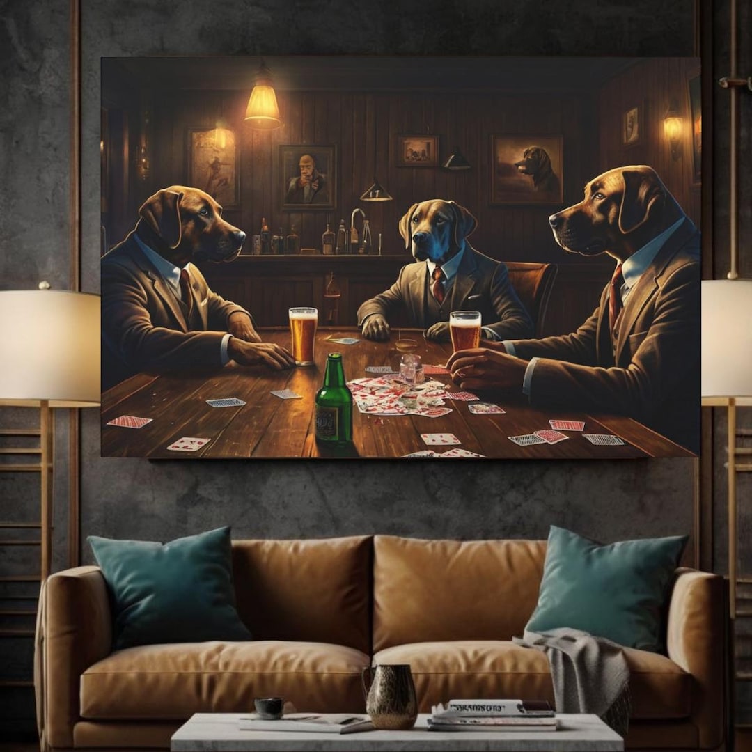 Labrador Retriever Dogs Whiskey Bar Pub Beer Poker Casino - Canvas Art ...