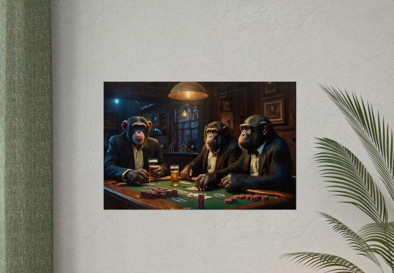 Monkey Art - Chimpanzee Art - Whiskey Bar Pub Beer Poker Casino ...