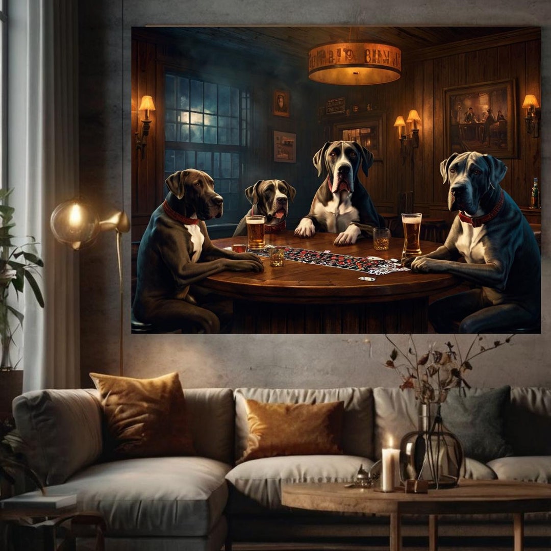 Great Dane Dogs Whiskey Bar Pub Beer Poker Casino - Dogs PLAYING POKER ...