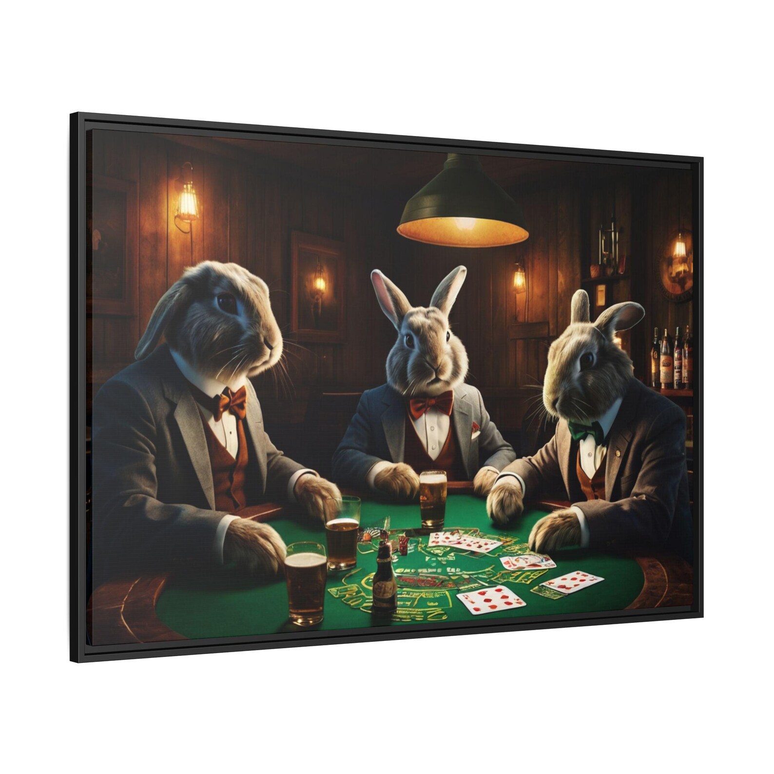 Rabbit Playing Cards Whiskey Bar Pub Beer Poker Casino - Framed Canvas ...
