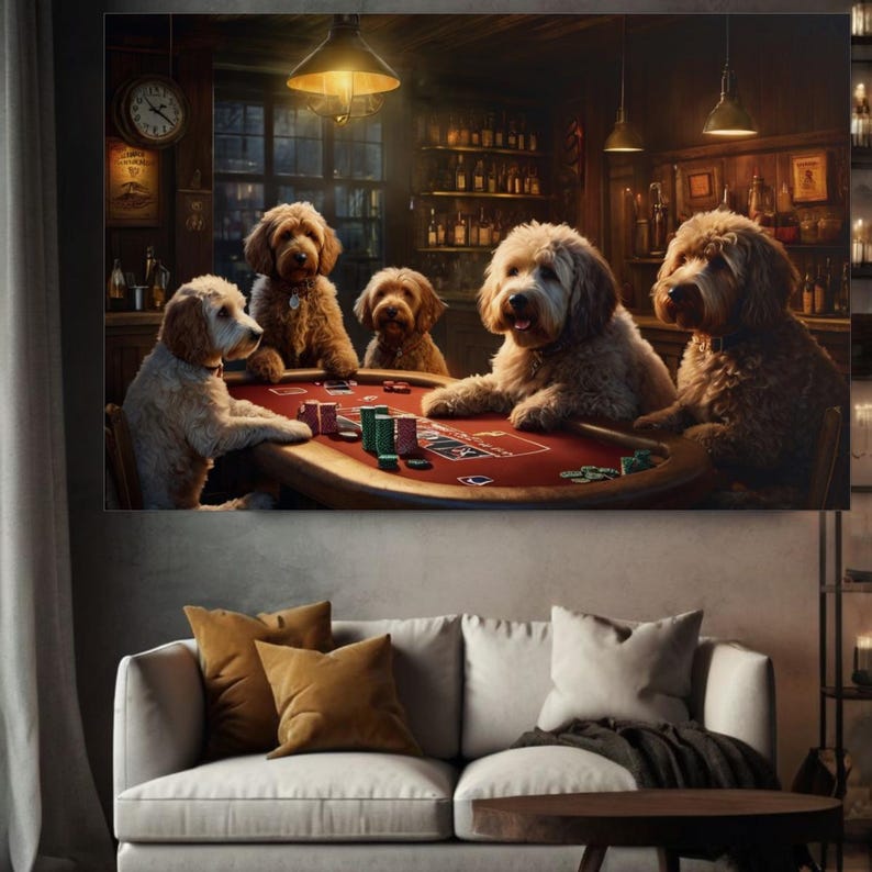 Goldendoodle Dog Poker Print Poster Whiskey Bar Pub Beer Dogs Playing ...