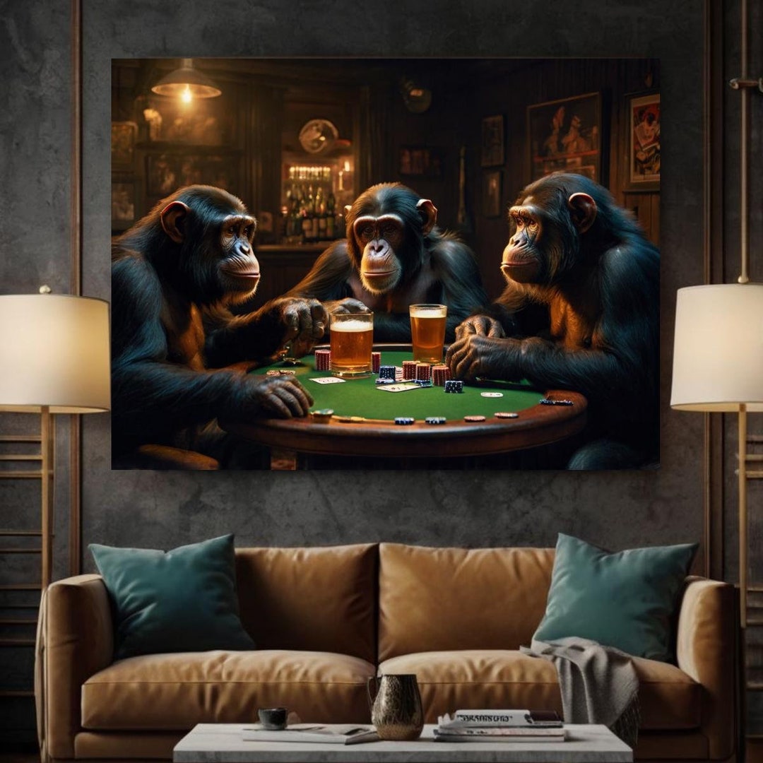 Chimpanzee Poker Print Poster Whiskey Bar Pub Beer Monkeys Playing ...