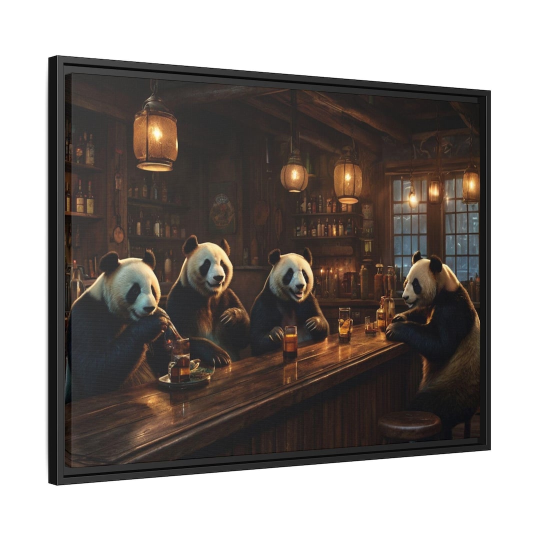 Panda Bears Playing Cards Whiskey Bar Pub Beer Poker Casino - Framed ...
