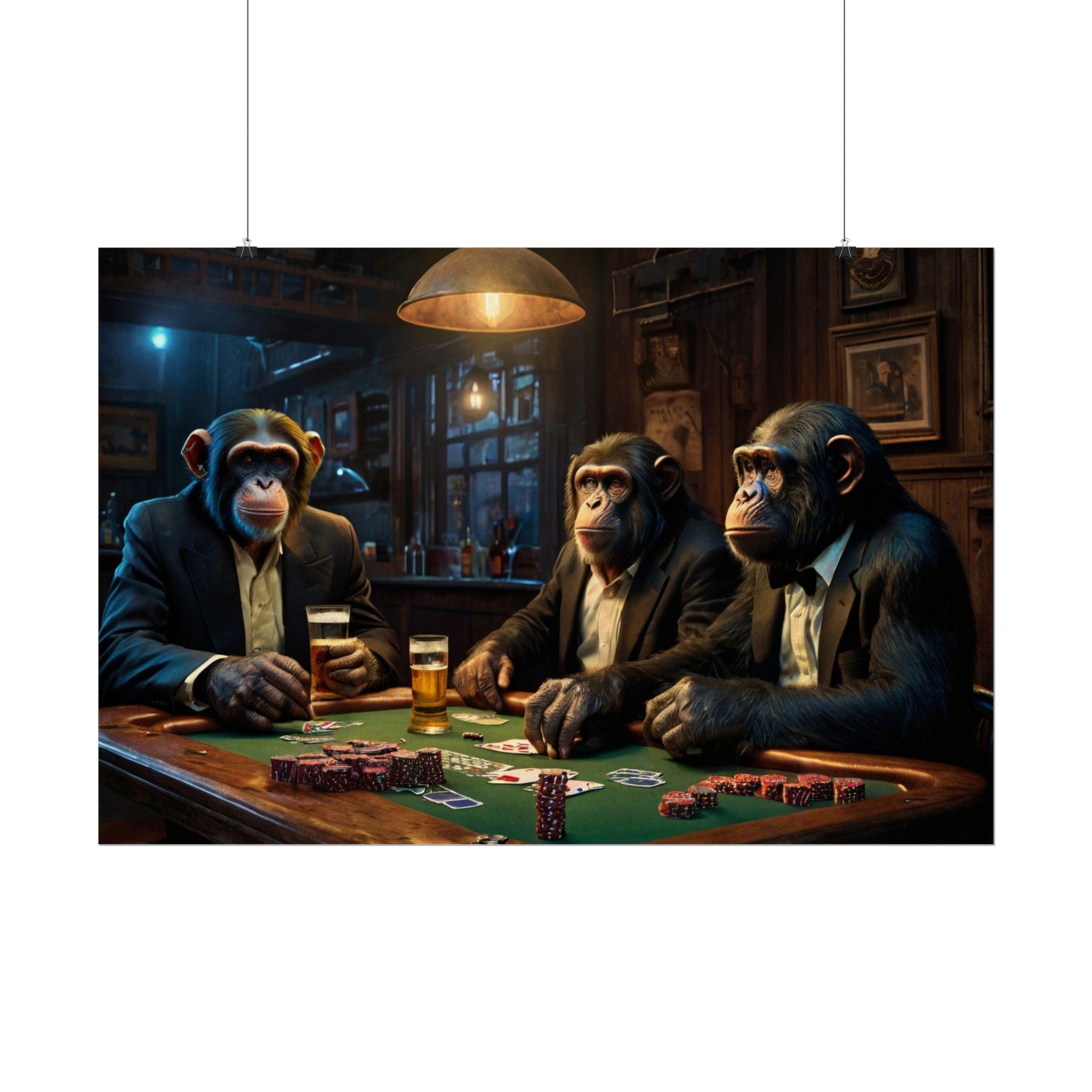 Monkey Art - Chimpanzee Art - Whiskey Bar Pub Beer Poker Casino ...