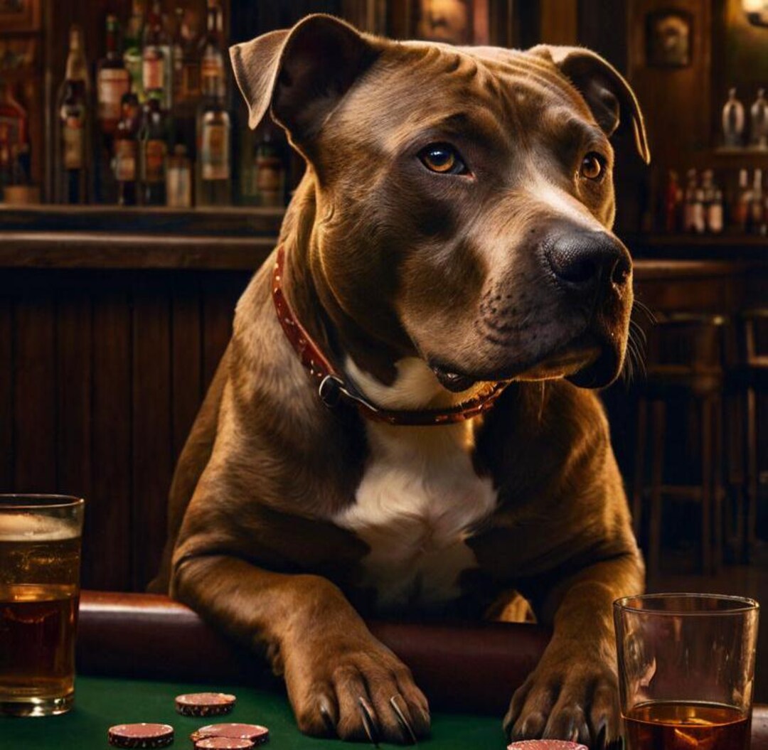 Pitbull Dog Whiskey Bar Pub Beer Poker Casino - Digital Poster - Etsy