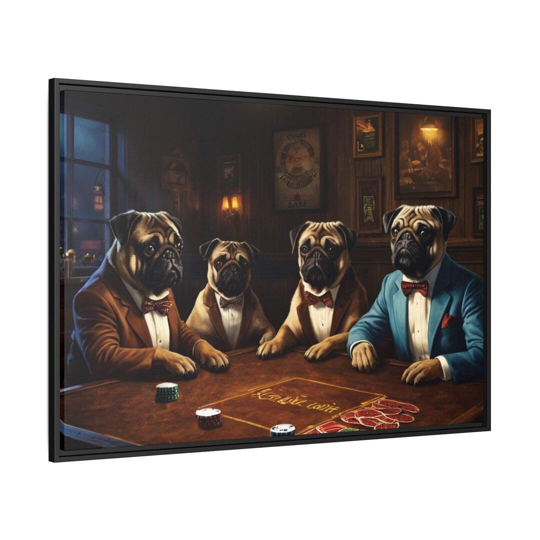 Pug Dog Portrait Art Painting Whiskey Bar Pub Beer Poker Casino - Dogs ...