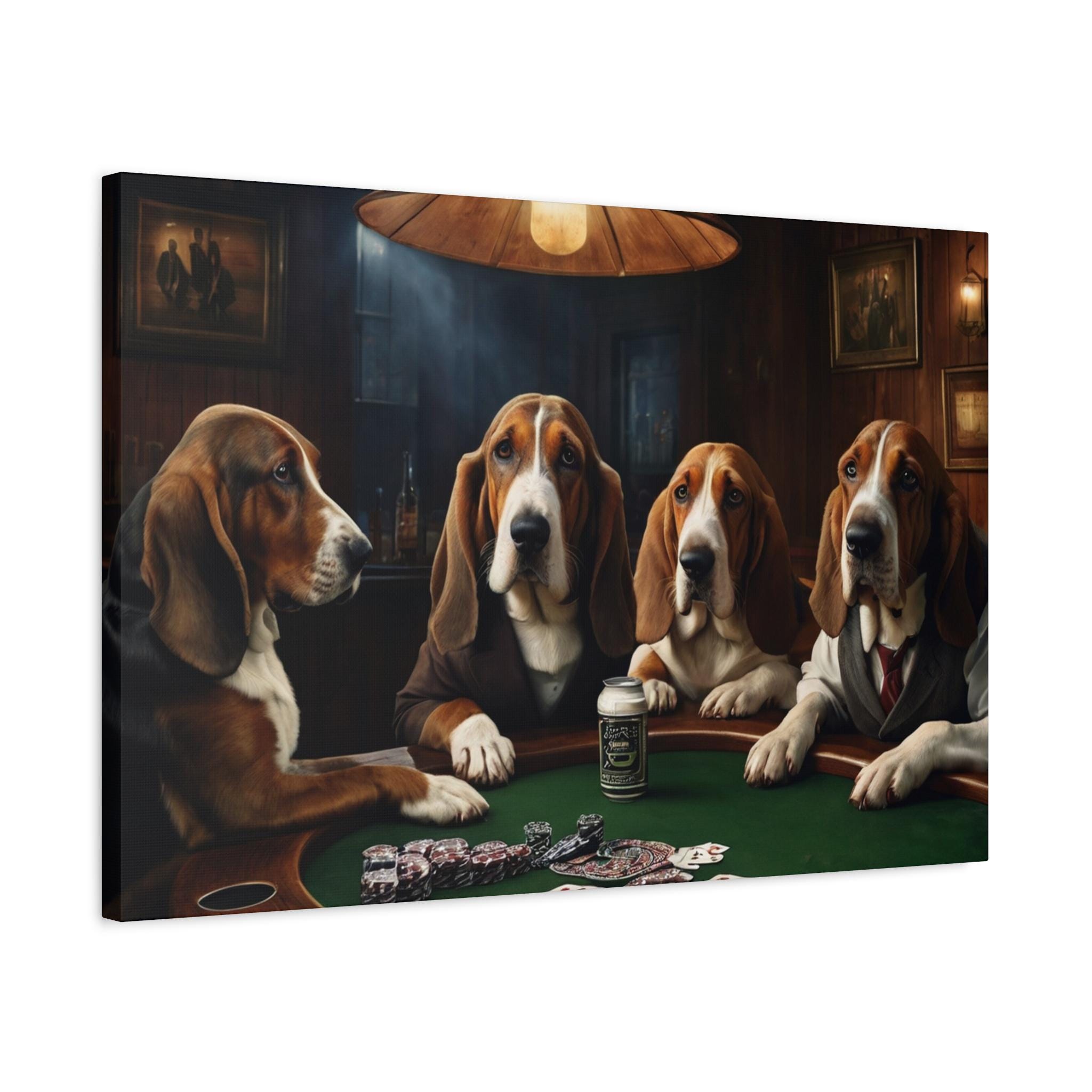Basset Hound Dog Art - Dogs Playing Cards - Whiskey Bar Pub Beer Poker ...