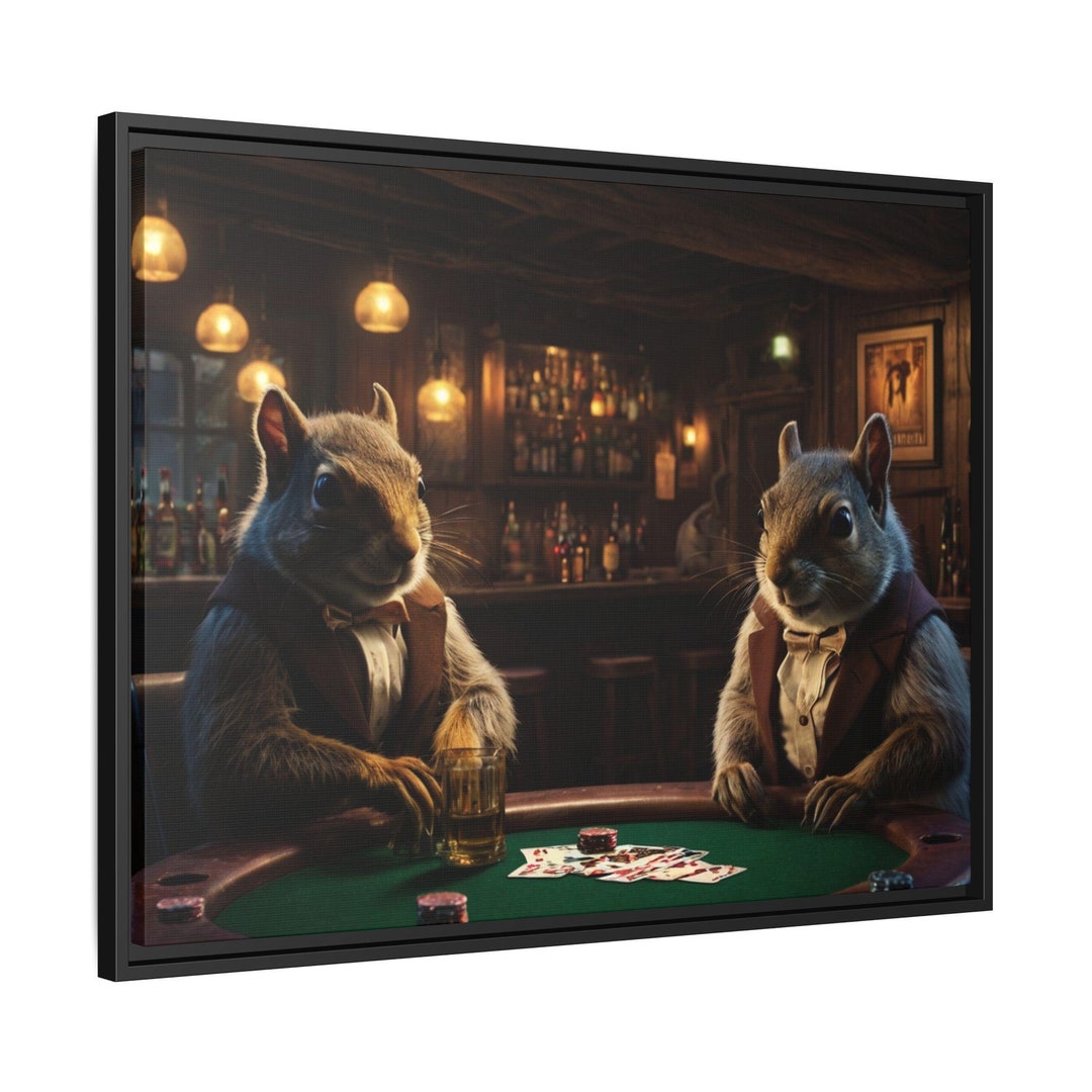 Squirrels Playing Poker Framed Canvas Art: Whiskey Bar Print - Etsy