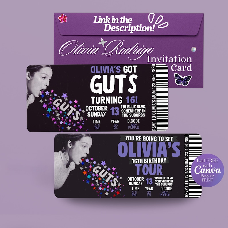 Invitation Tour Ticket Concert Birthday Party Invites Olivias ...