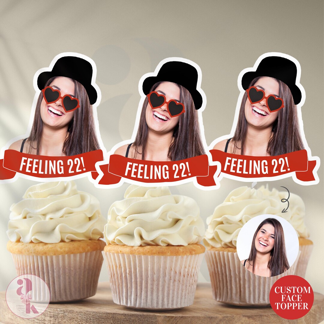 Taylor Red Cupcake Topper Custom Face Swifty Birthday Party Feeling 22 ...