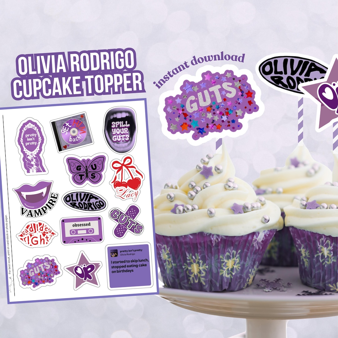 Olivia Rodrigo Cupcake Toppers Printable Cupcake Decor Olivia Guts ...