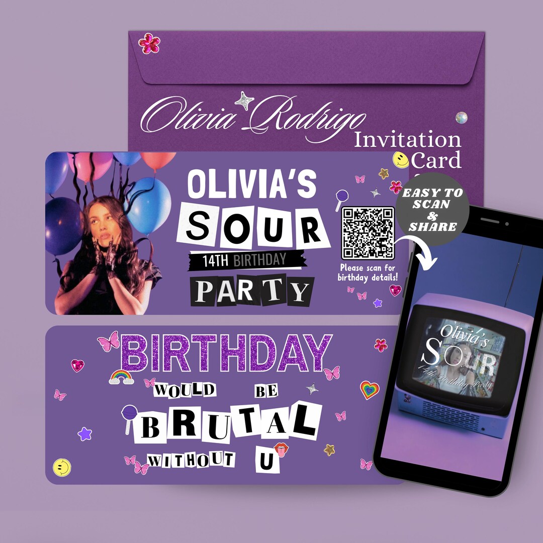 Sour Olivia Rodrigo Birthday Invitation Digital Invites Sour Party ...