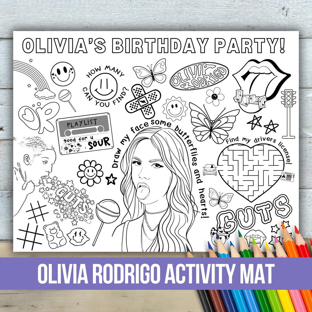 Activity Mat Olivia Rodrigo Coloring Guts Birthday Party Favor Olivia ...