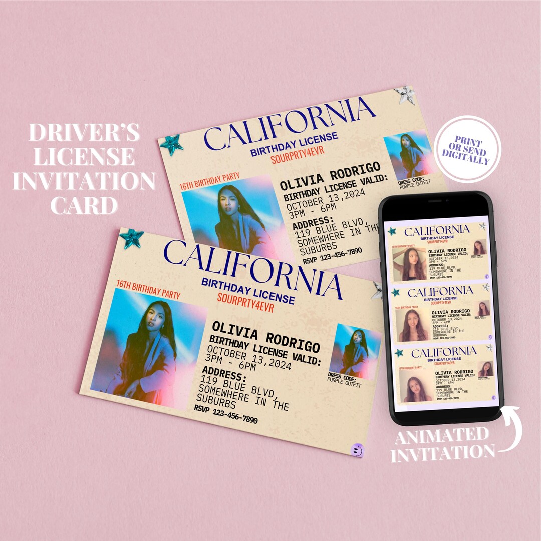Olivia Rodrigo Birthday Invitation Card Drivers License Invites ...