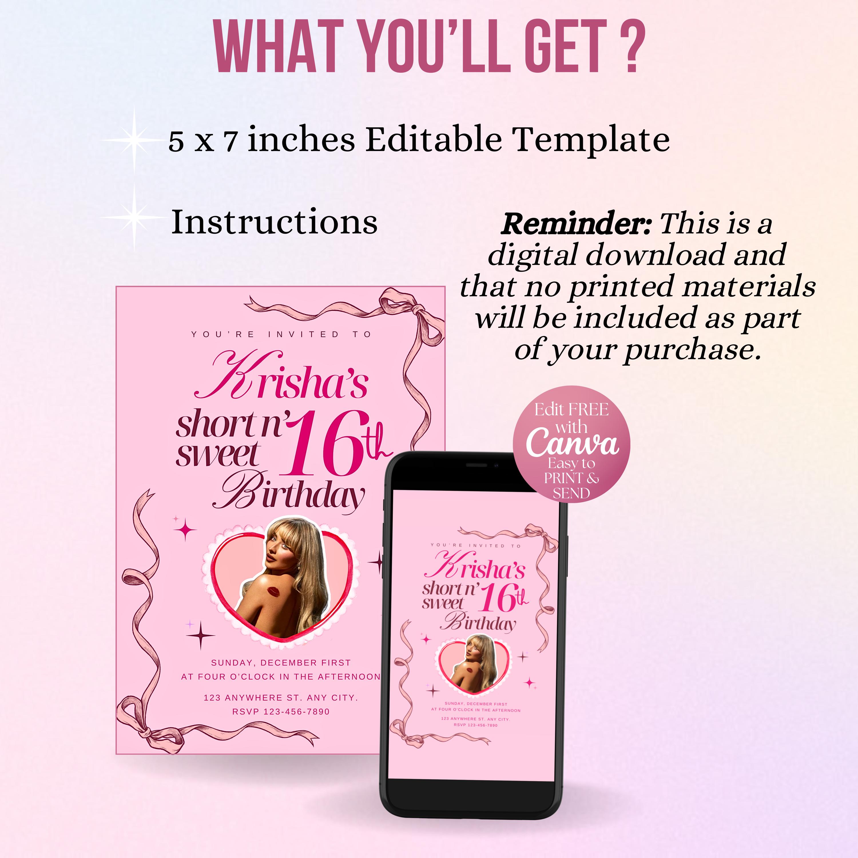 Sabrina Carpenter Birthday Invitation Digital Invites Carpenters ...