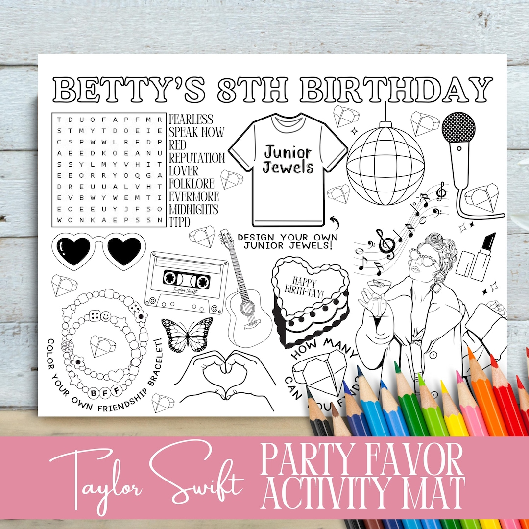 Activity Mat Coloring Party Favor Taylor Themed Birthday Era Party ...