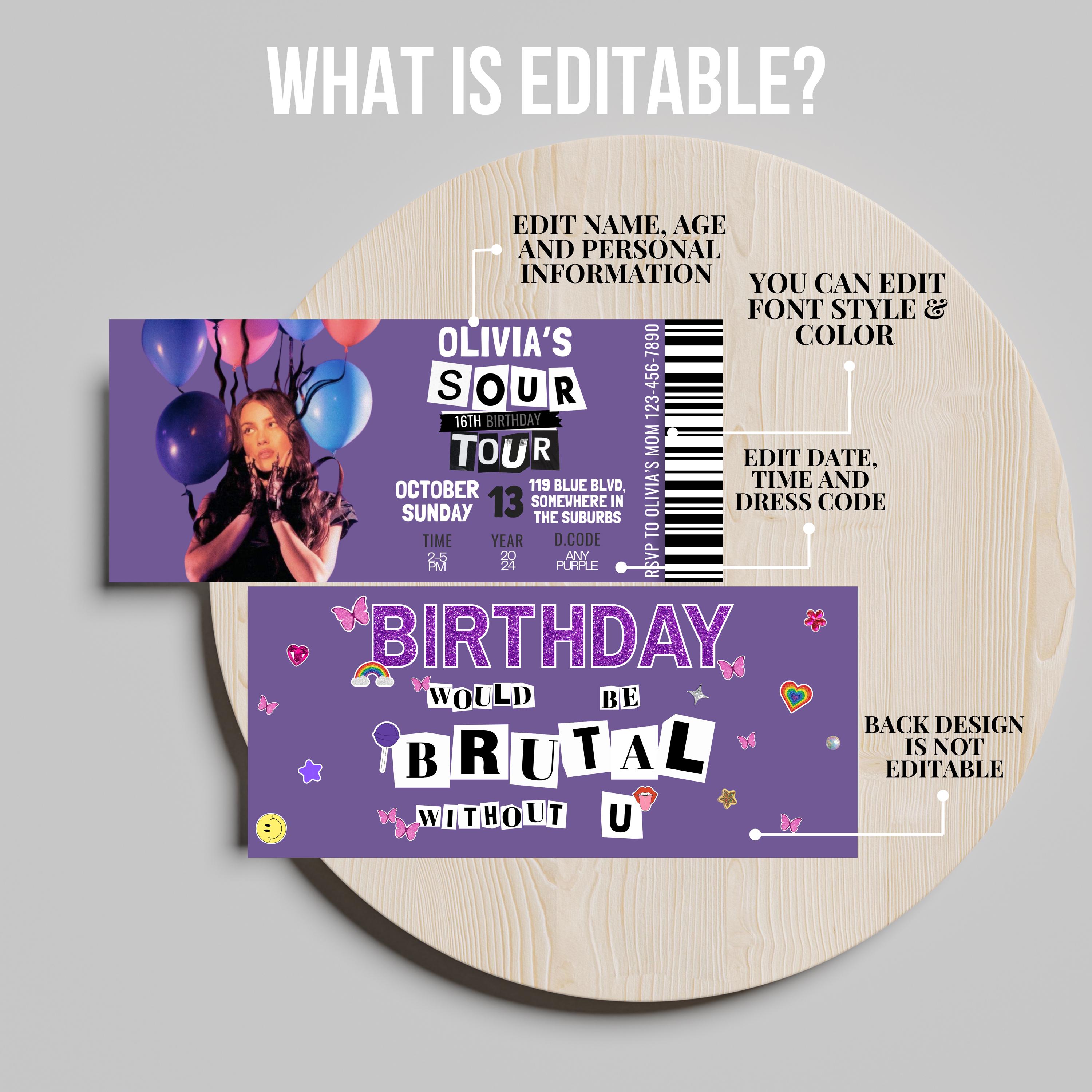 Invitation Tour Ticket Concert Birthday Party Invites Olivias ...