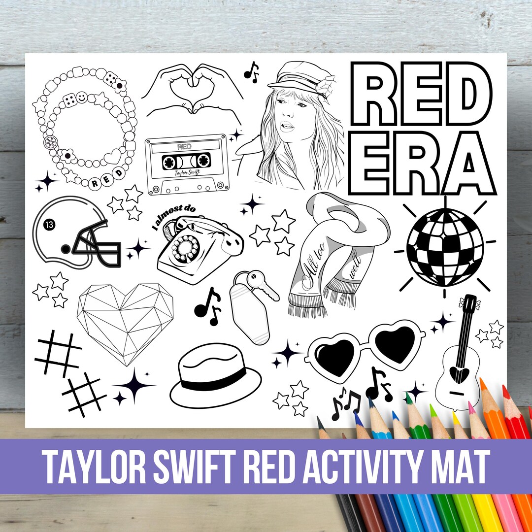 Taylor Swift Coloring Swiftie Activity Mat Red Era Birthday Party Favor ...