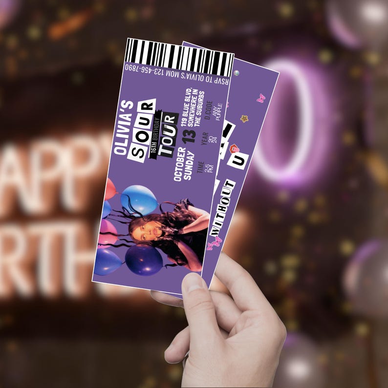 Invitation Tour Ticket Concert Birthday Party Invites Olivias ...