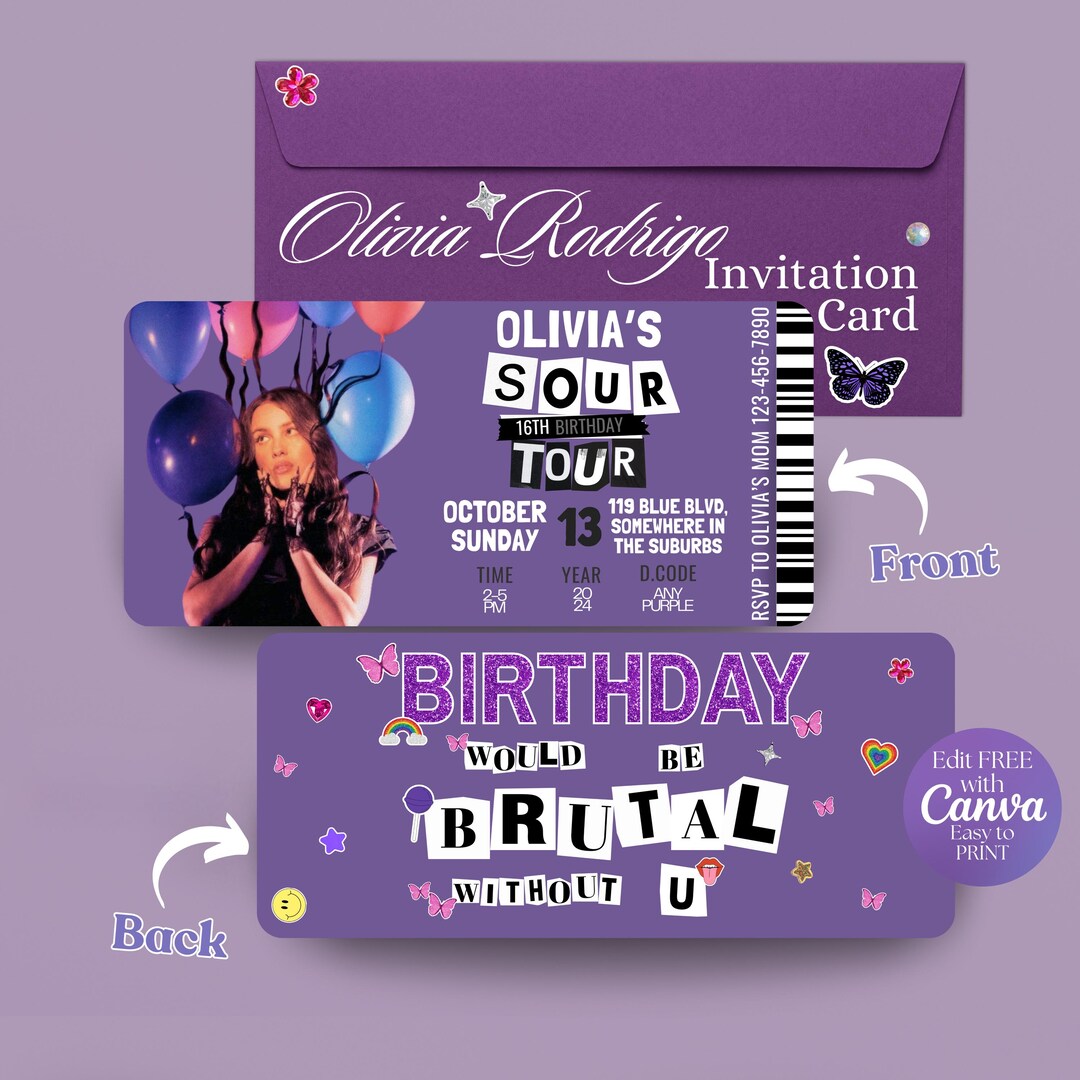 Invitation Tour Ticket Concert Birthday Party Invites Olivias ...