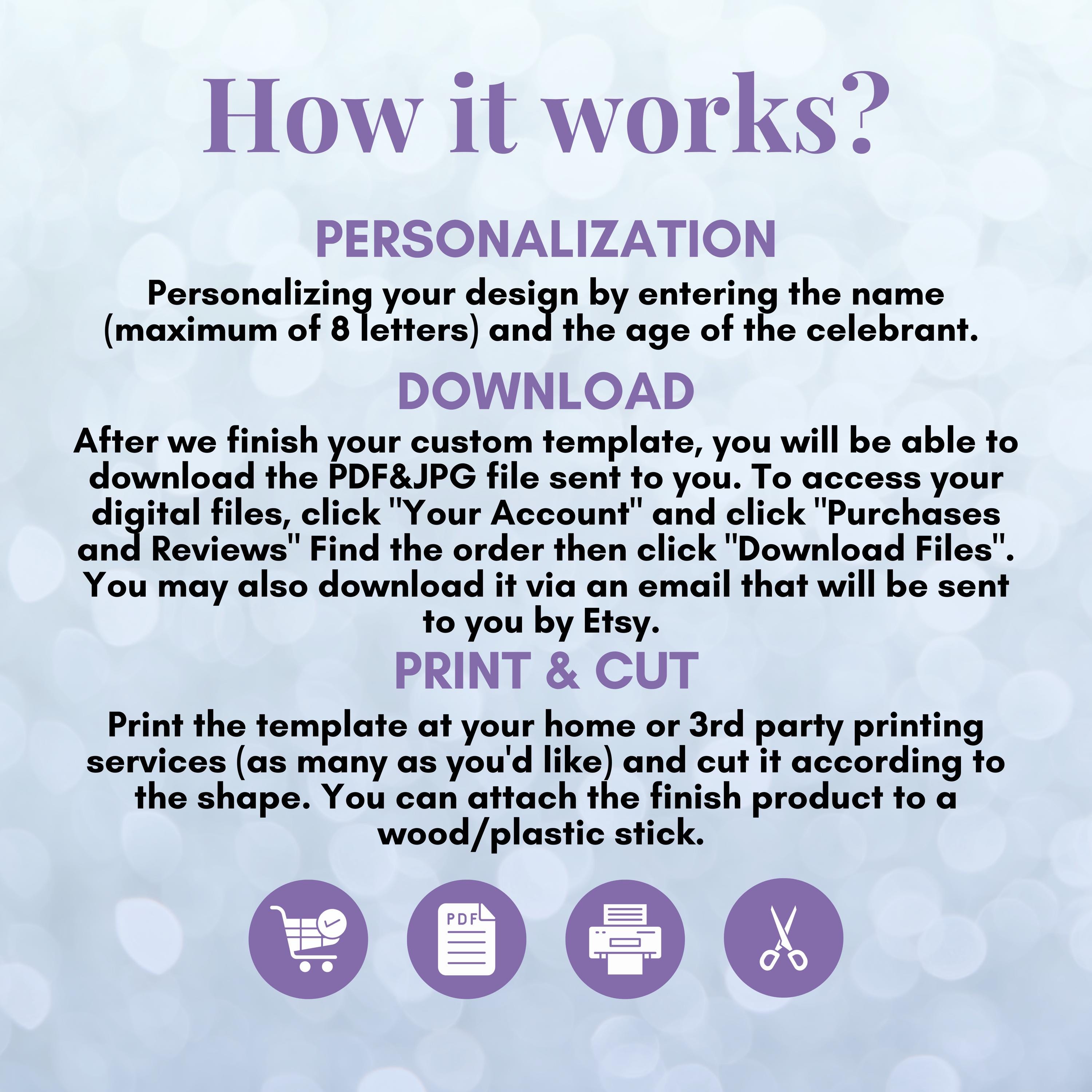 Purple Cake Topper Custom Cake Decor Birthday Template Personalized ...