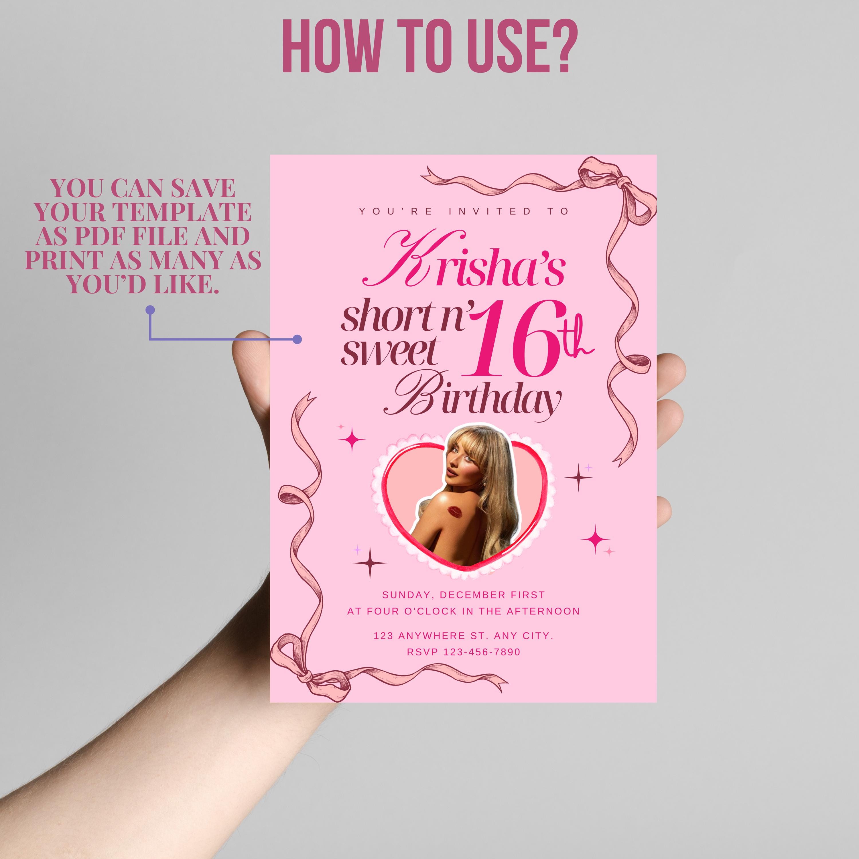 Sabrina Carpenter Birthday Invitation Digital Invites Carpenters ...