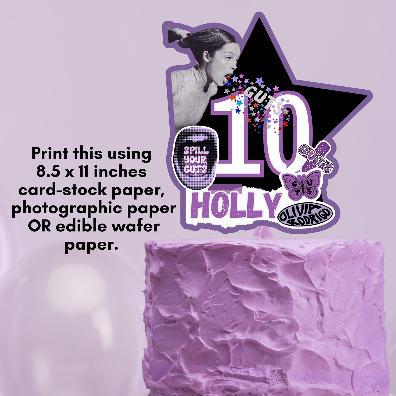Purple Cake Topper Custom Cake Decor Birthday Template Personalized ...