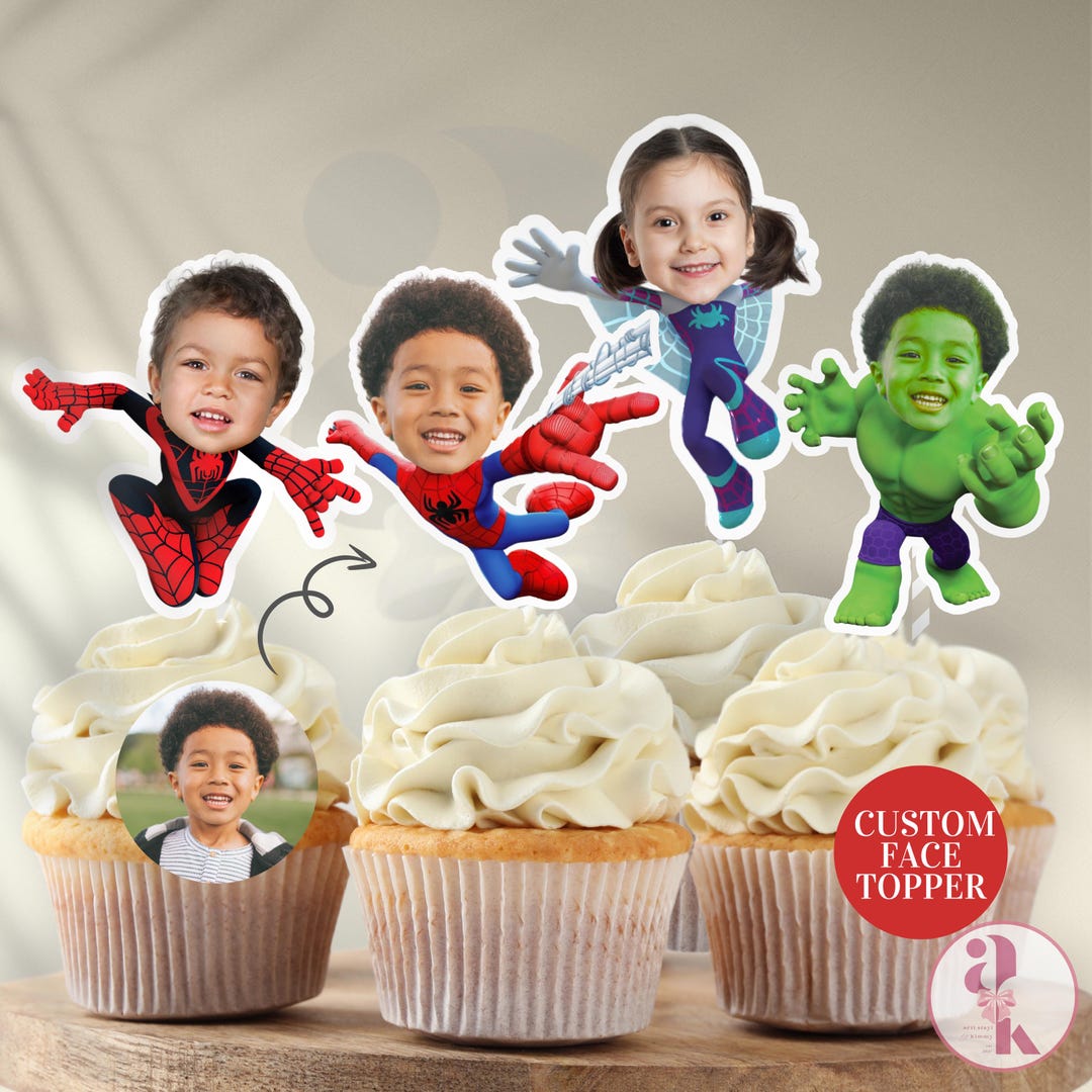 Spiders Cupcake Topper Superhero Custom Face Cupcake Topper Hulks Cake ...