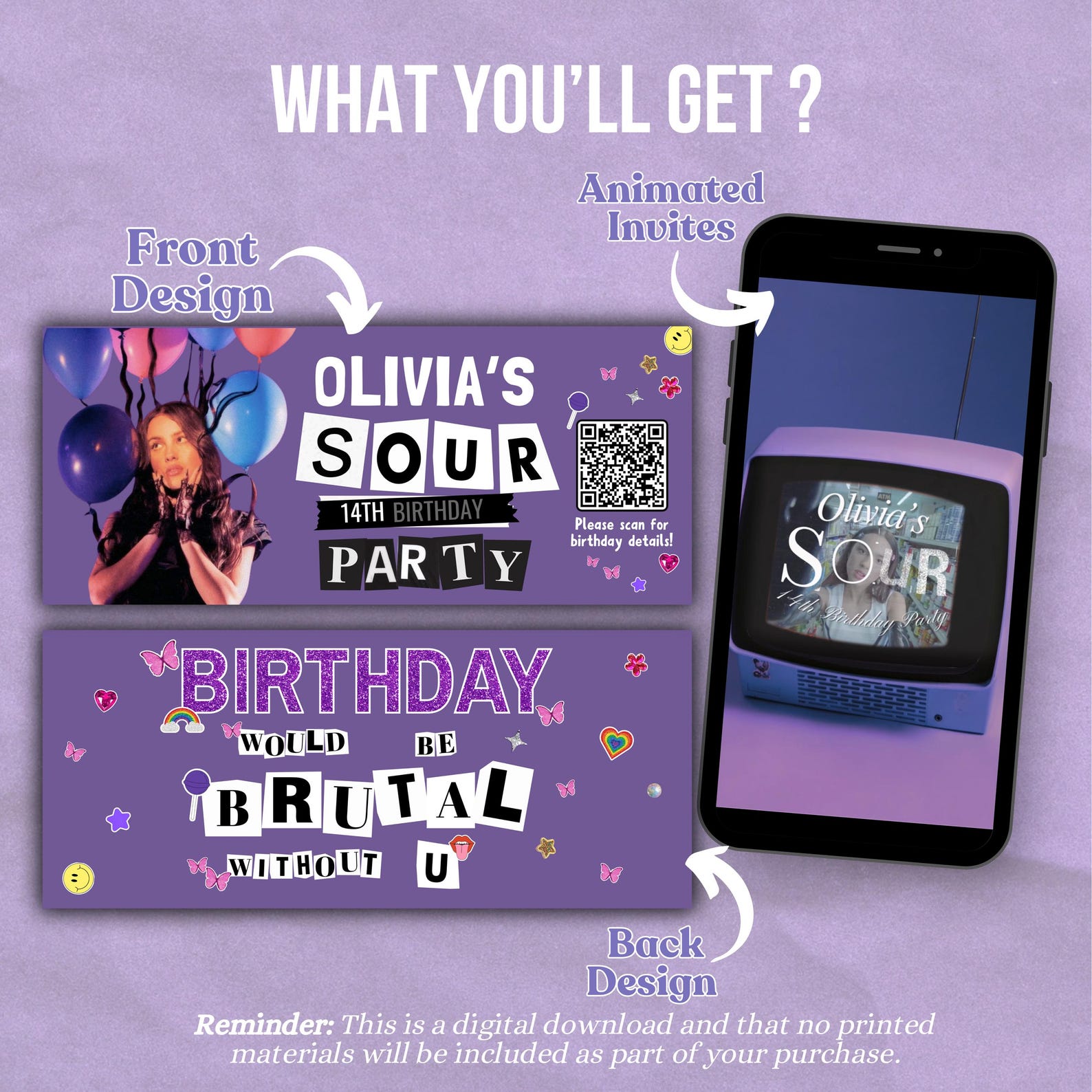 Sour Olivia Rodrigo Birthday Invitation Digital Invites Sour Party ...