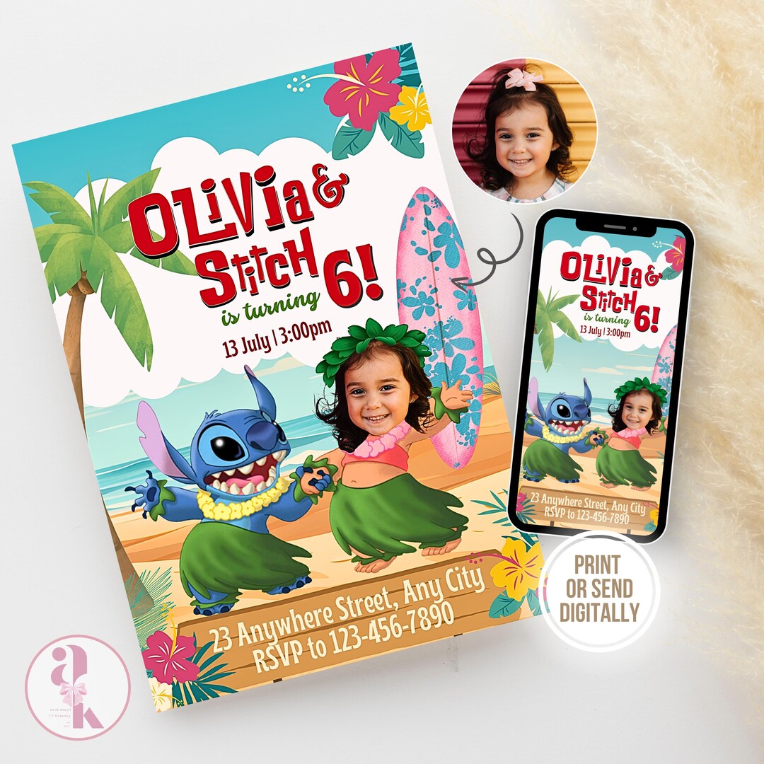 Stitch Birthday Invitation Custom Photo Lillo Birthday Party Invites ...