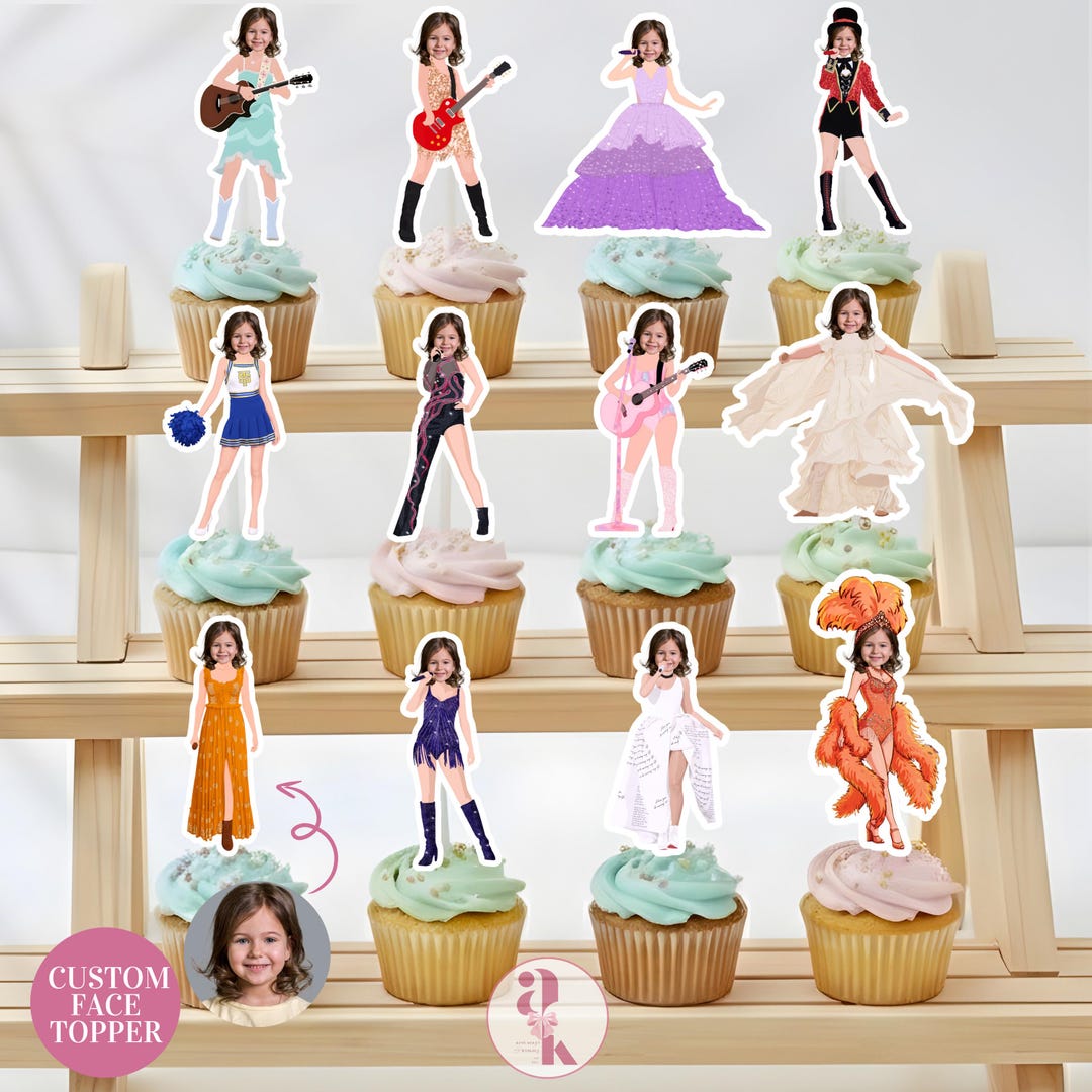 Taylor Cupcake Topper Swifty Party Decor Lover Eras Outfit Custom Face ...