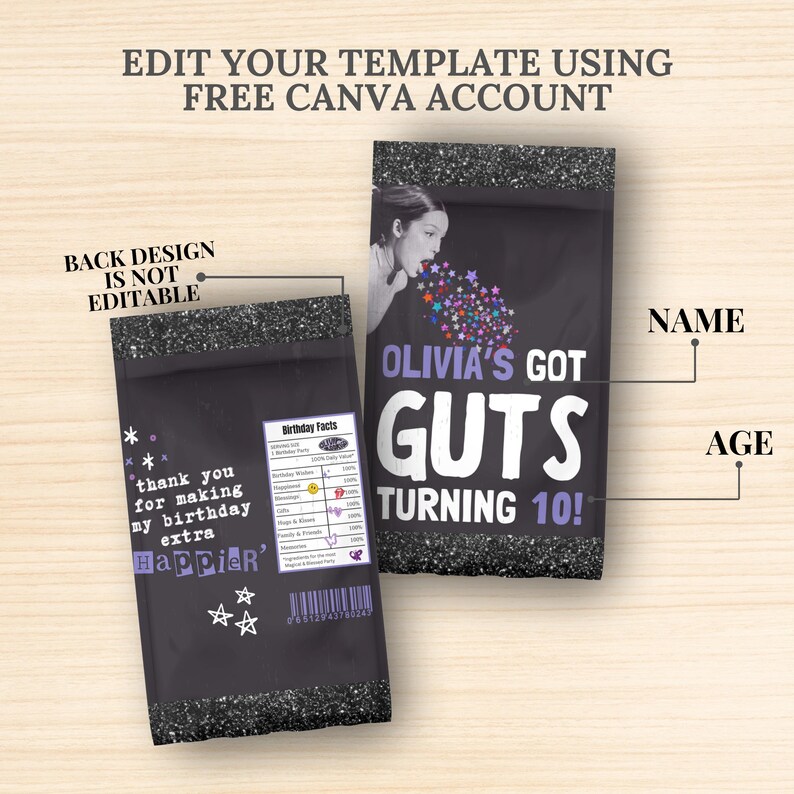 Olivia Rodrigo Party Favor Guts Birthday Party Chip Bag Party Giveaway ...